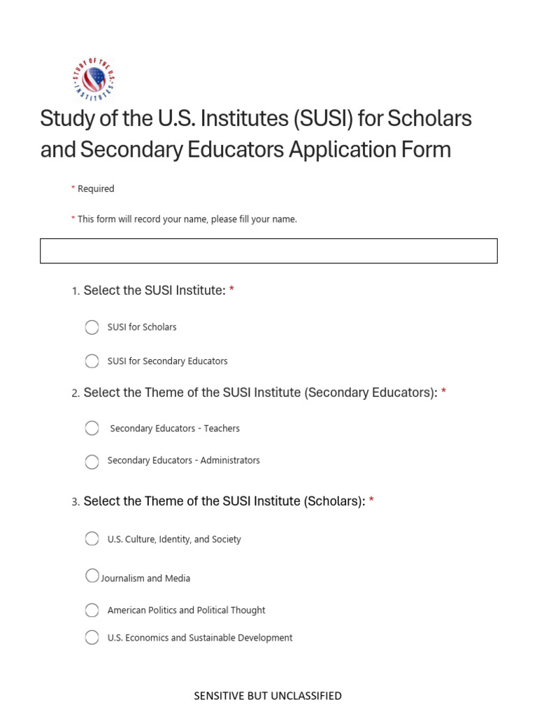 Study of The US Institutes SUSI Application Form | PDF