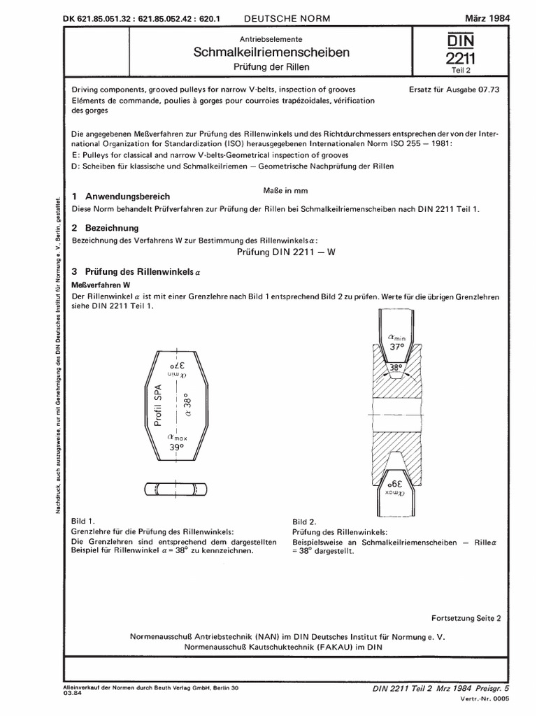 DIN 2211-2 - 1984-03 Antriebselemente - Schmalkeilriemenscheiben - Prüfung Der Rillen - Libgen ...