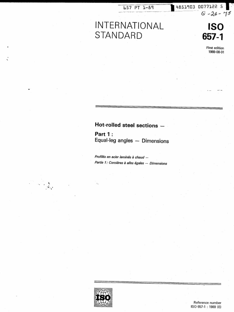 ISO 657-1 - 1989 Hot-Rolled Steel Sections - Part 1 - Equal-Leg Angles - Dimensions - Libgen ...