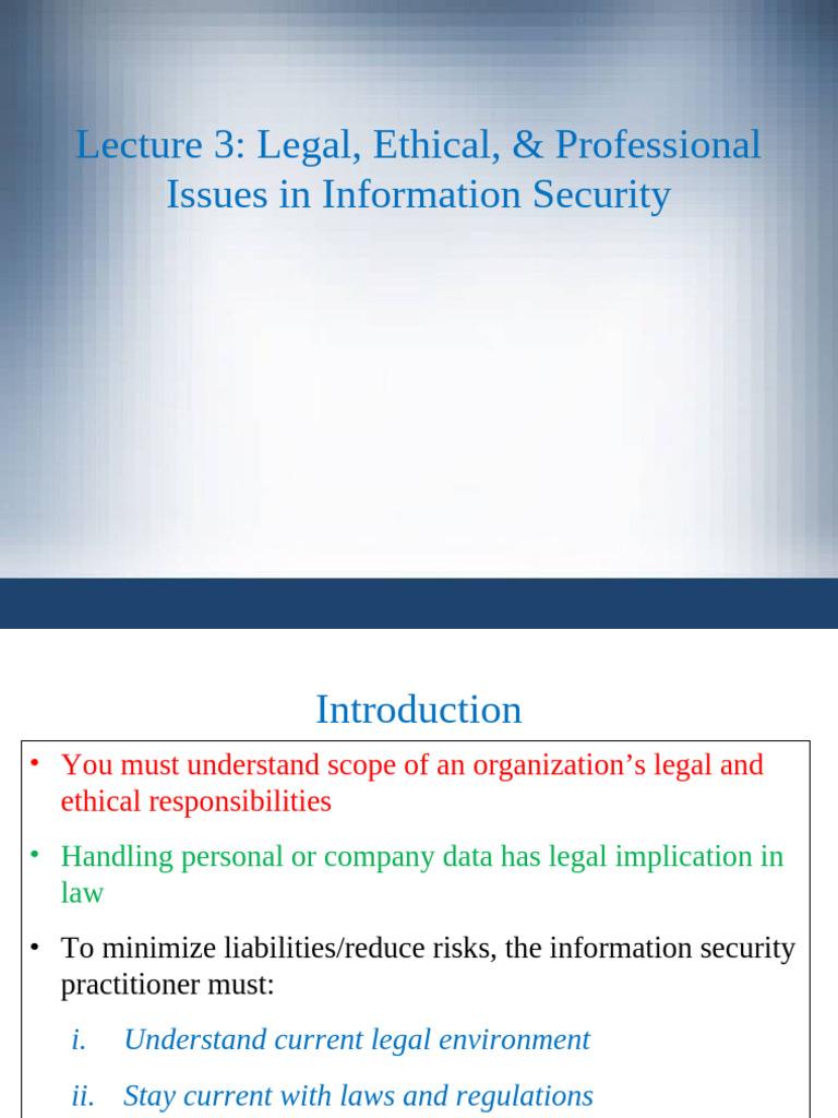 Lecture 3 - Legal Ethical and Professional Issues | PDF