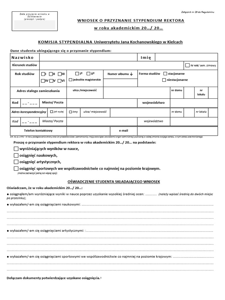 zal_29_WNIOSEK_O_PRZYZNANIE_STYPENDIUM_REKTORA | PDF