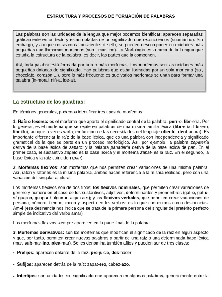 Estructura de Las Palabras y Procesos de Formación | PDF