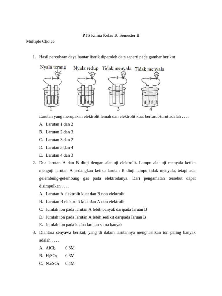 Kisi-Kisi Soal PAS Kimia Kelas 10 Semester II | PDF