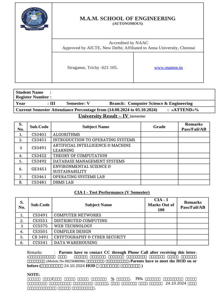 Parents Letter-Iii Cse | PDF