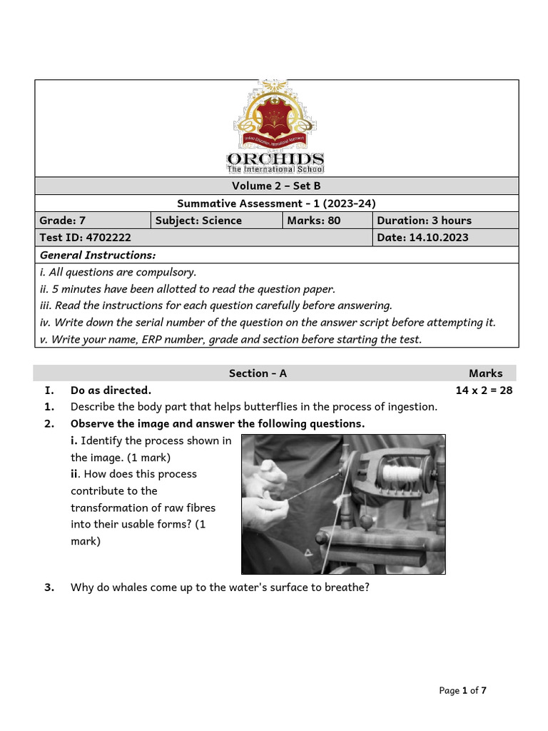 SA1 V2 Grade 7 Science QP Set B | PDF
