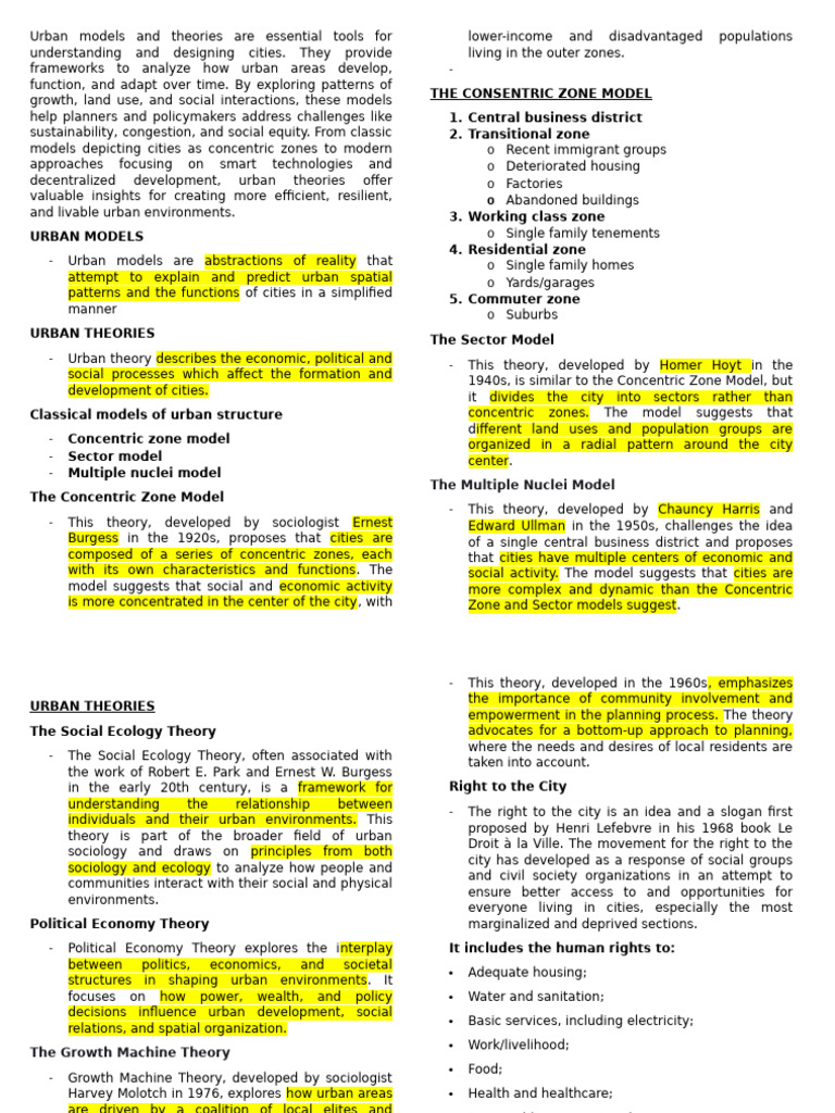 URBAN MODELS AND THEORIES | PDF