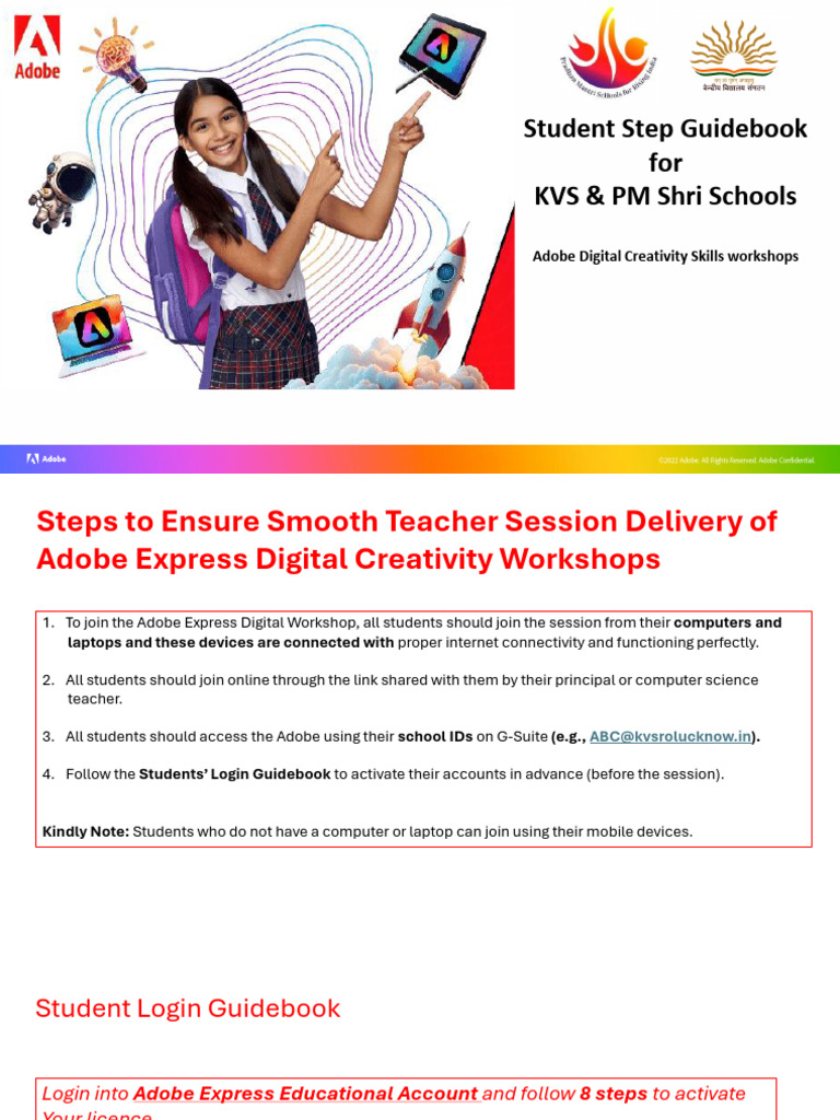 Student Step Guide To Login Adobe Express Account & Activation | PDF