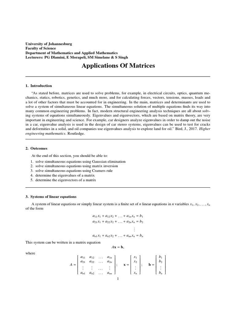 MATE1B1 Applications of Matrices | PDF