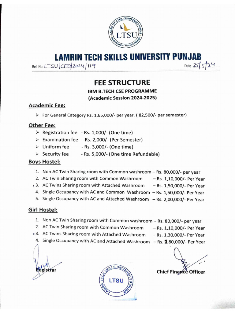 Fee Structure Sample | PDF