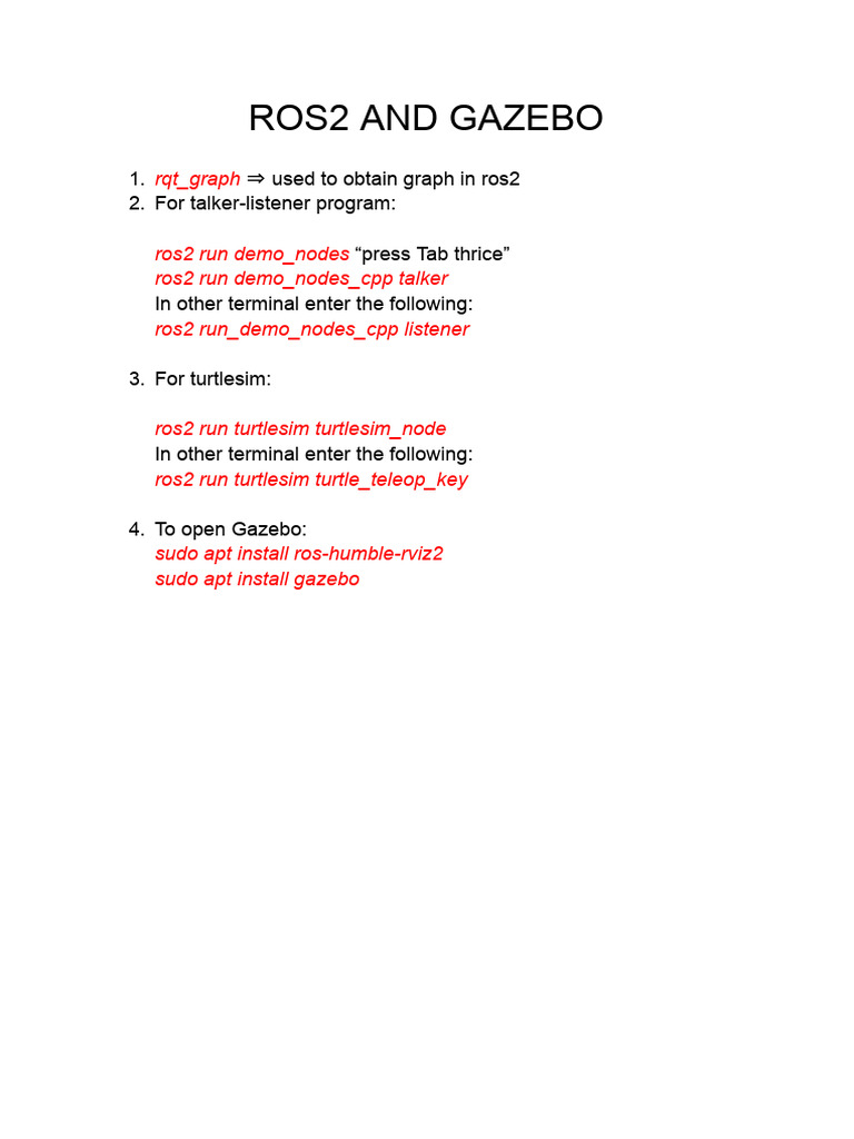 Ros2 and Gazebo - Helpsheet | PDF