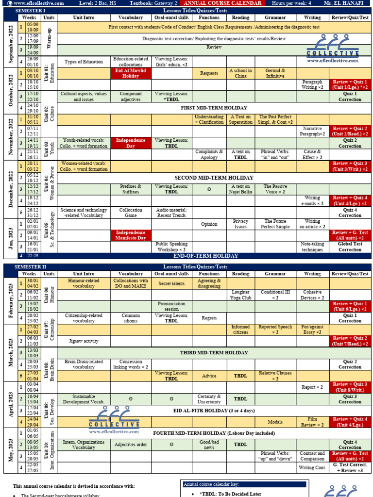 Annual Course Calendar 2022-2023 | PDF | Vocabulary | Linguistics