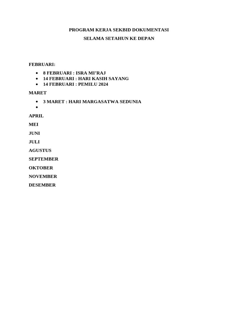 Program Kerja Sekbid Dokumentasi | PDF