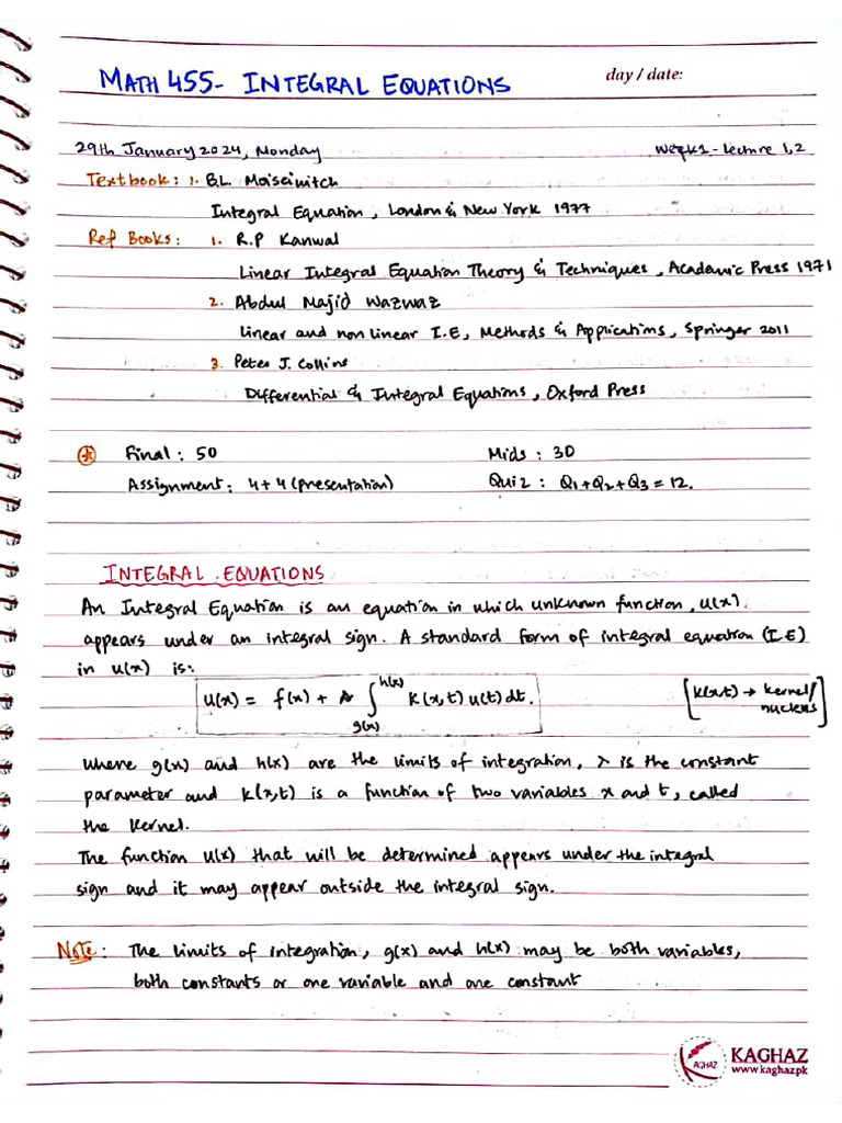 Integral Equations (Notes) | PDF