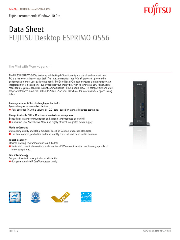 Fujitsu Esprimo q556 Data | PDF