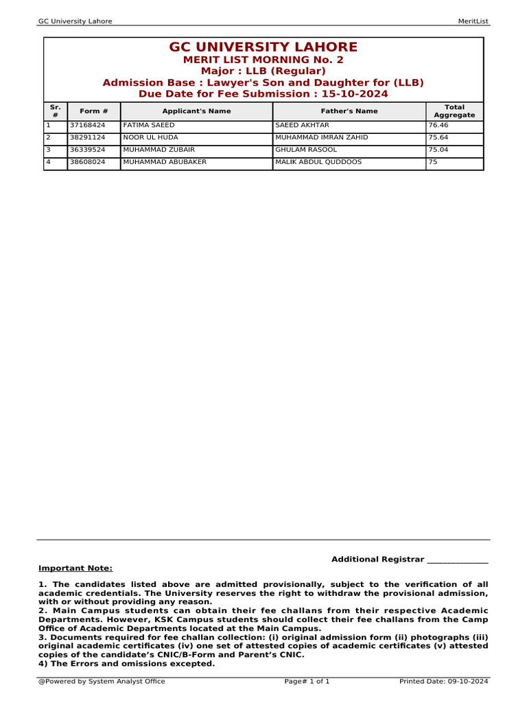 LLB Regular Lawers Son and Daughter For (LLB) 2nd List | PDF