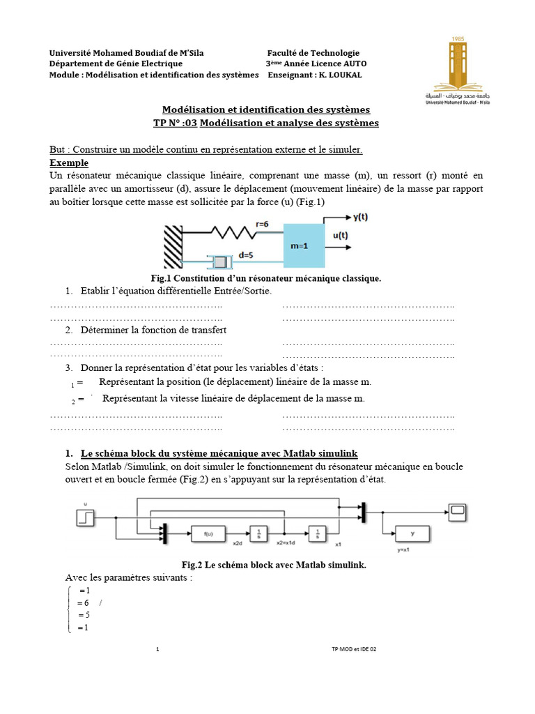 TP Modélisation Et Identificaton 03_2023_2024 | PDF