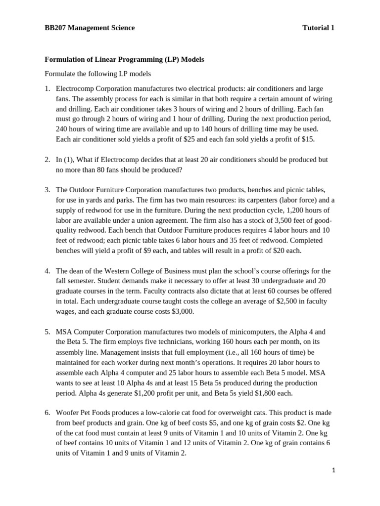 Tutorial 1 Question | PDF