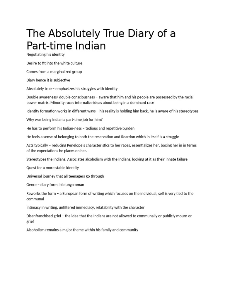 The Absolutely True Diary of A Part Time Indian | PDF