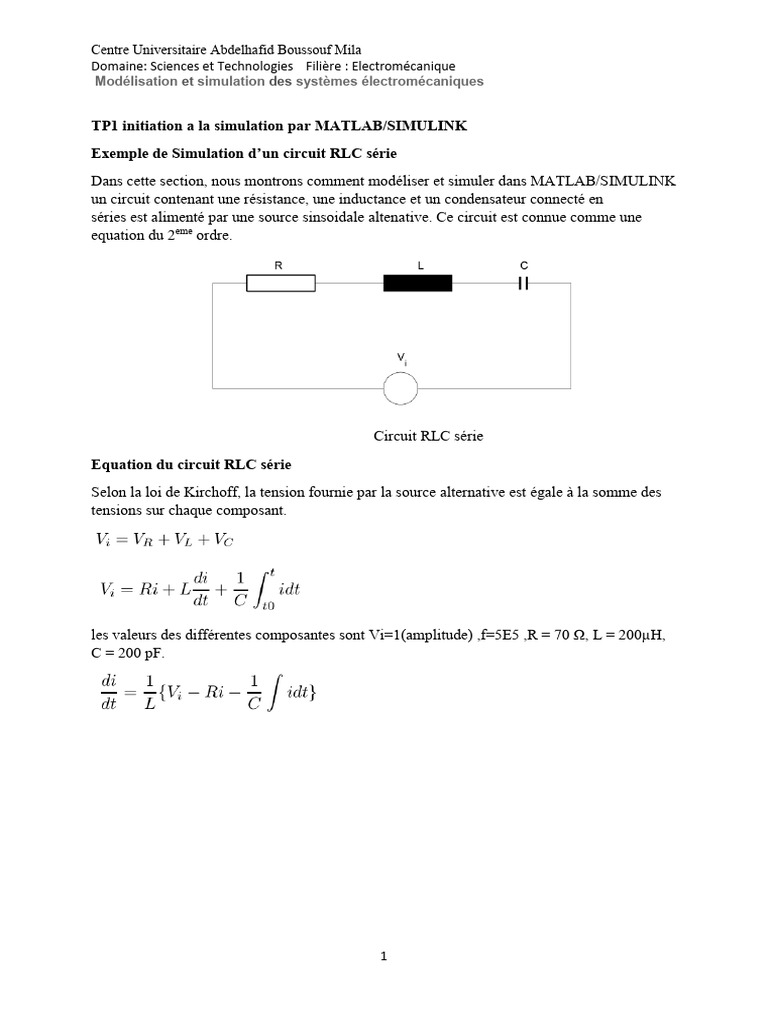 TP1 - Initiation A La Simulation Par MATLAB - SIMULINK | PDF