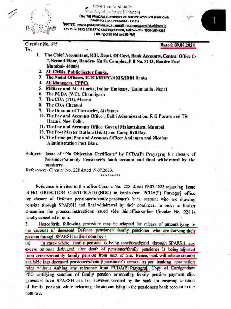 SPARSH Circular No 675 Principal Controller of Defence Accounts PCDA | PDF