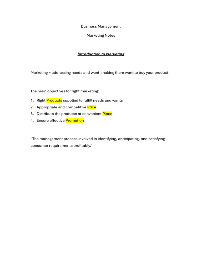 Business Marketing Notes | PDF