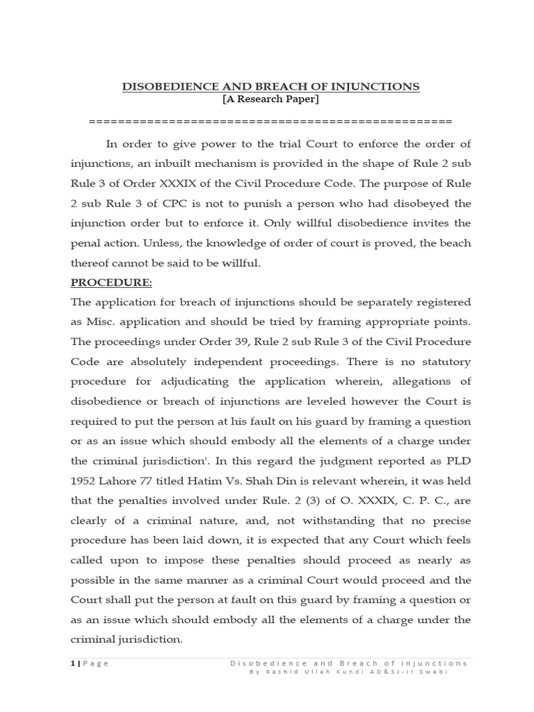 Disobedience and Breach of Injunctions | PDF