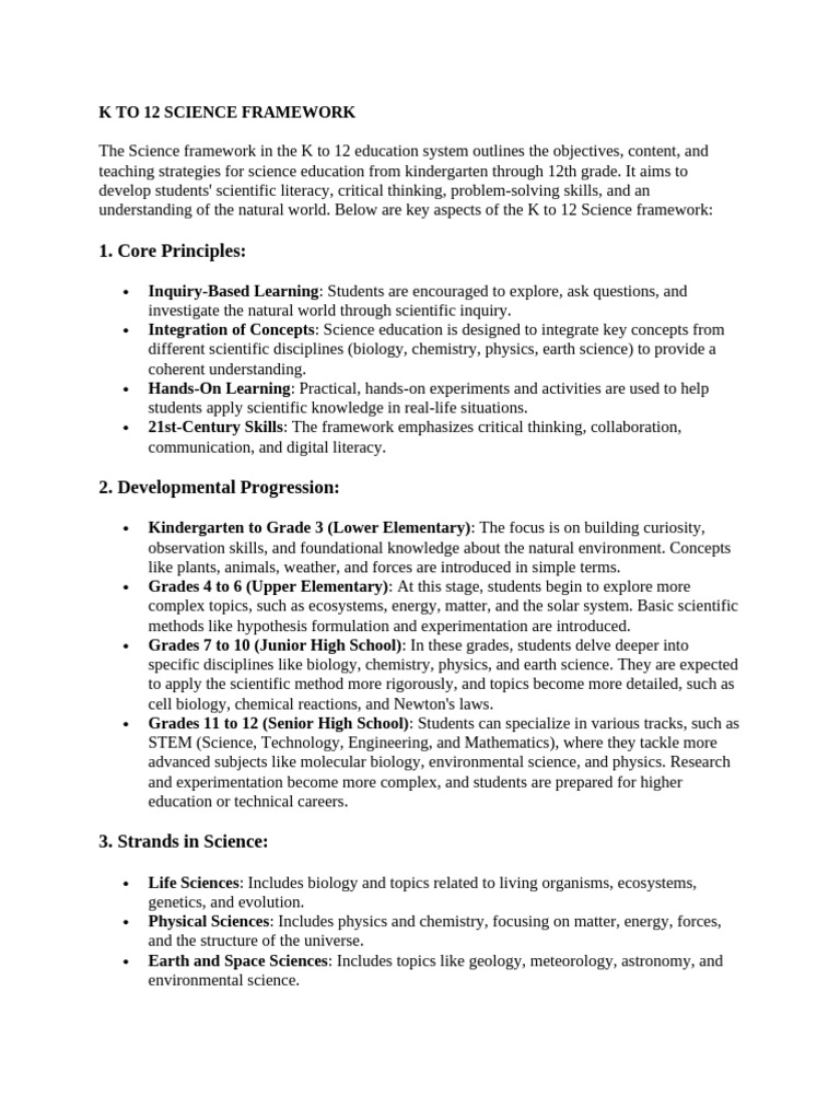 Science Framework in The K To 12 | PDF