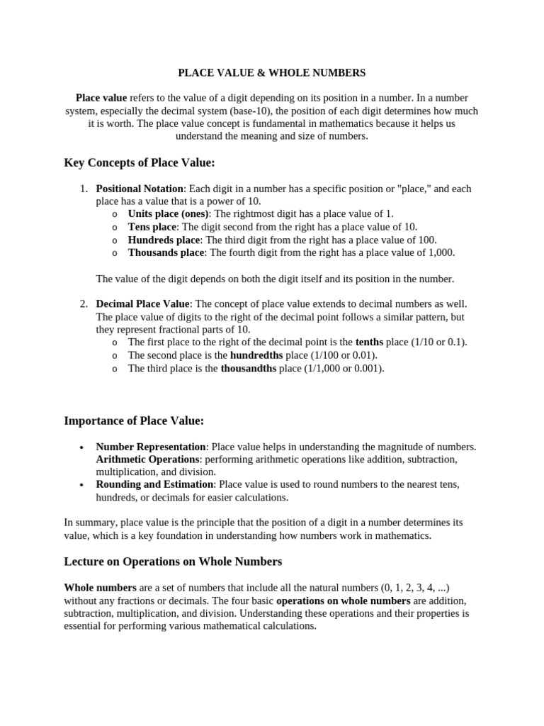 Place Value and Whole Numbers | PDF