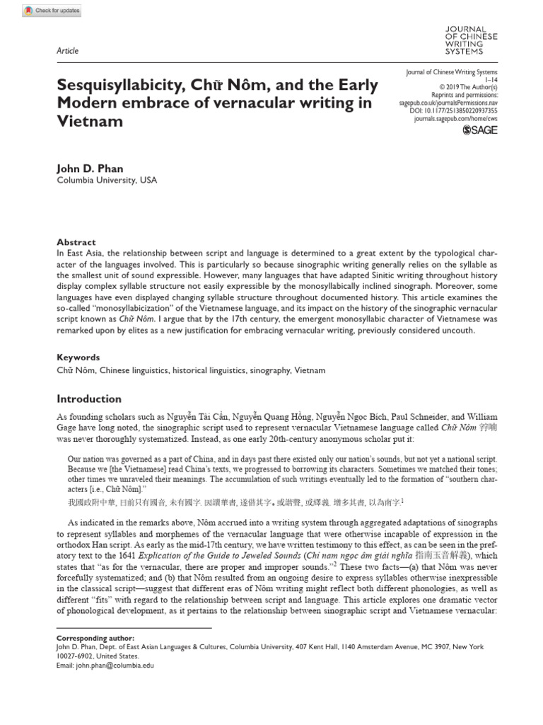 Vietnamese Monosyllabicization and Chữ Nôm | PDF | Vietnamese Language ...