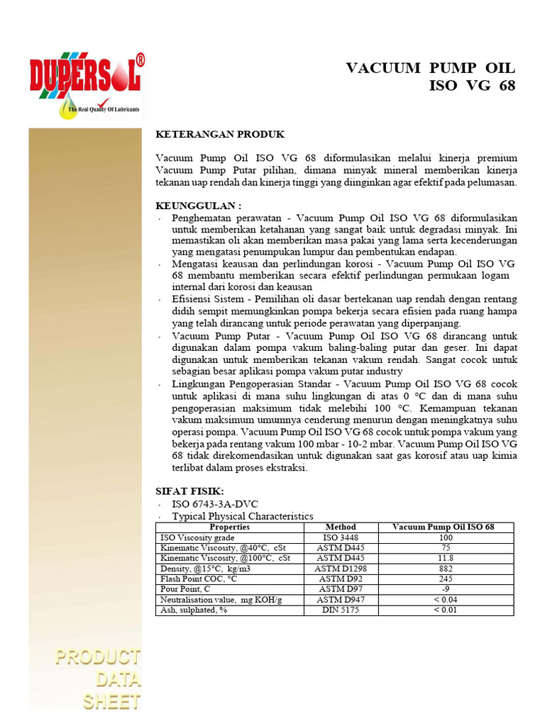 Vacuum Pump Oil ISO 68 | PDF