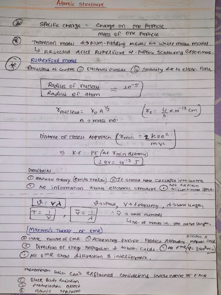 Atomic Structure Short Notes @JEEBookPDFs | PDF