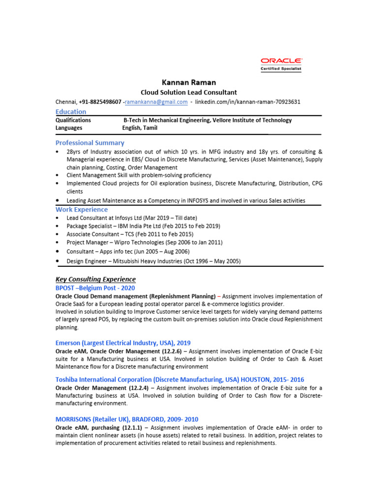 Kannan Raman Resume | PDF