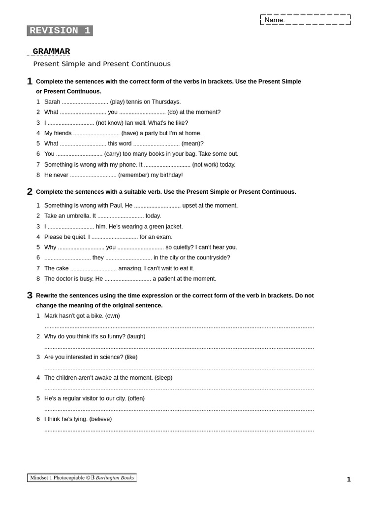 Advantage1 Restarter RevisionWorksheet2 MS1 24171 | PDF