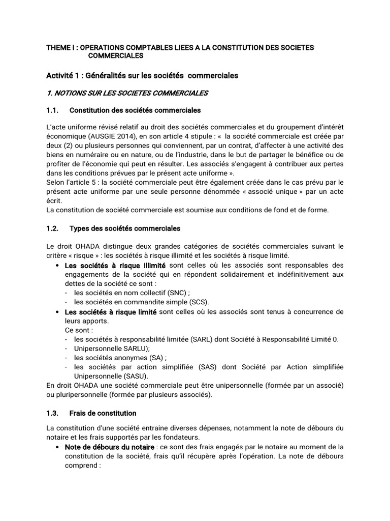 OHADA Comptabilité Des Sociétés | PDF