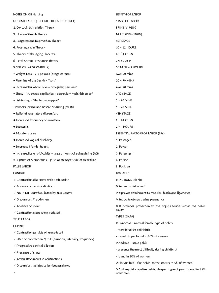 NOTES ON OB Nursing | PDF