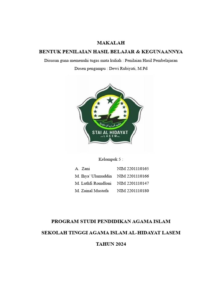 Kel 5 Makalah Penilaian Hasil Pembelajaran. Fix | PDF