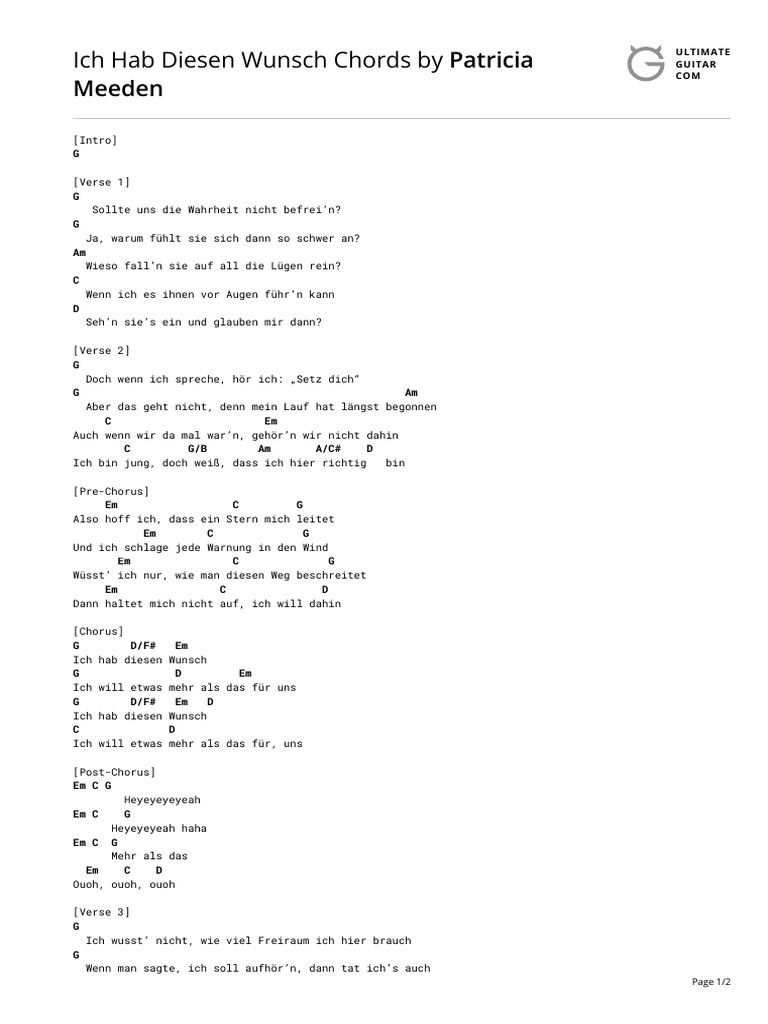 Ich Hab Diesen Wunsch Chords (Ver 2) by Patricia Meedentabs at Ultimate ...