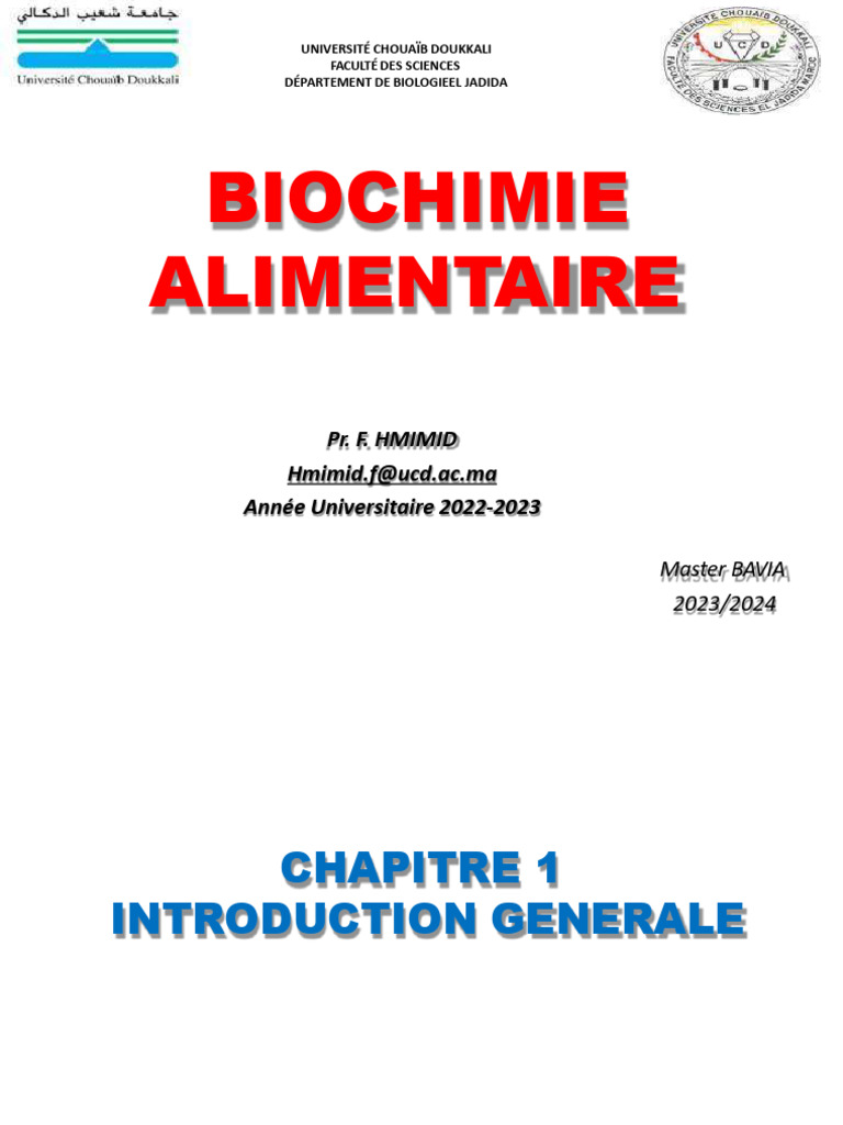 Cours de Bioch Alim Ã Envoyer Aux Ã©tud de Mast BAVIA 2024 | PDF