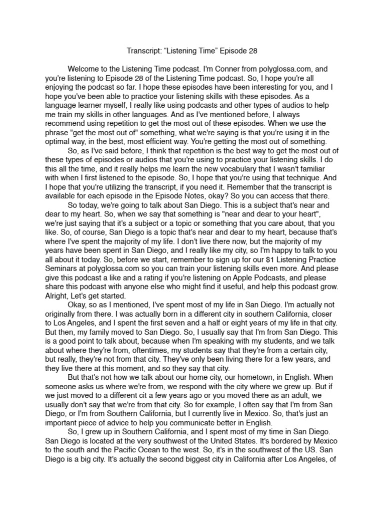 Episode 28 Transcript - Listening Time 2 | PDF