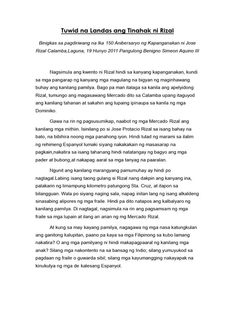 Tuwid Na Landas Ang Tinahak Ni Rizal | PDF