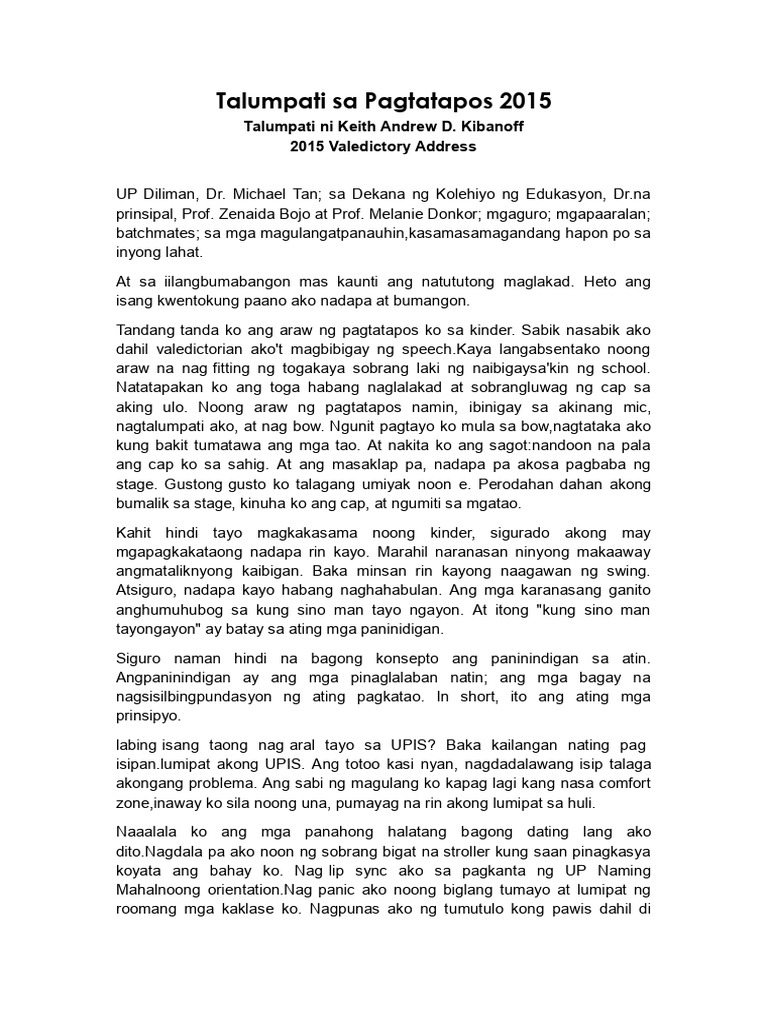 Talumpati Sa Pagtatapos 2015 | PDF