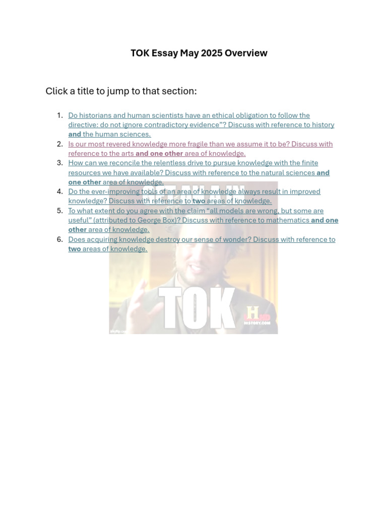 TOK Essay Tips & Tricks May 2025 For Reddit | PDF