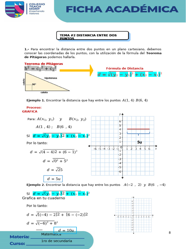 1ro de Sec - Tema Distancia Entre Dos Puntos | PDF