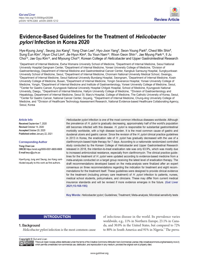 Evidence-Based Guidelines For The Treatment of Helicobacter Pylori ...