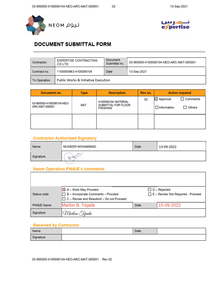 Document Submittal Form: Public Works & Initiative Execution | PDF