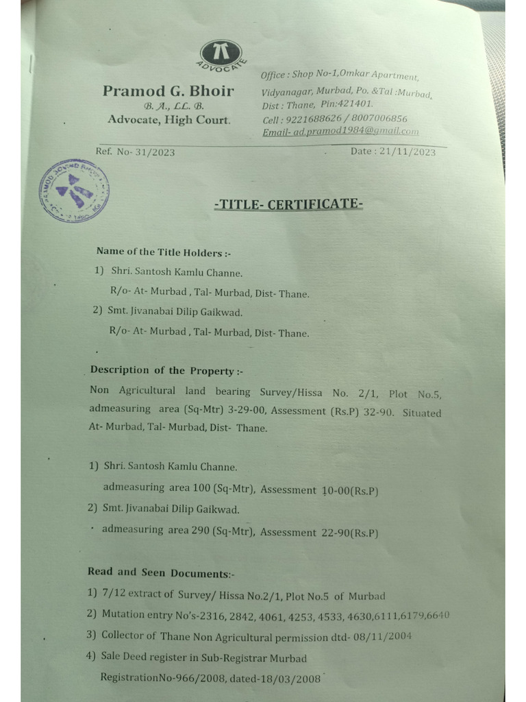 Title Certificate | PDF