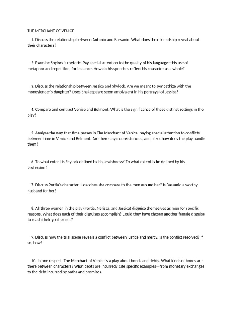 THE MERCHANT OF VENICE questions | PDF