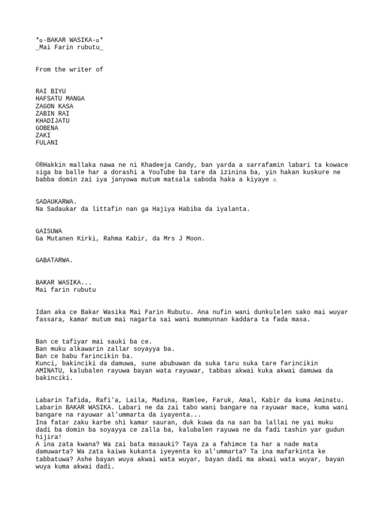 BAKAR WASIKA - Book 1 by Khadeeja Candy .TXT by ArewaNovels - Com.ng | PDF