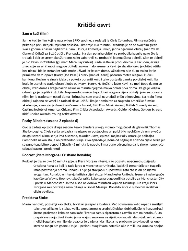 Kritički Osvrt Leo Alujević | PDF