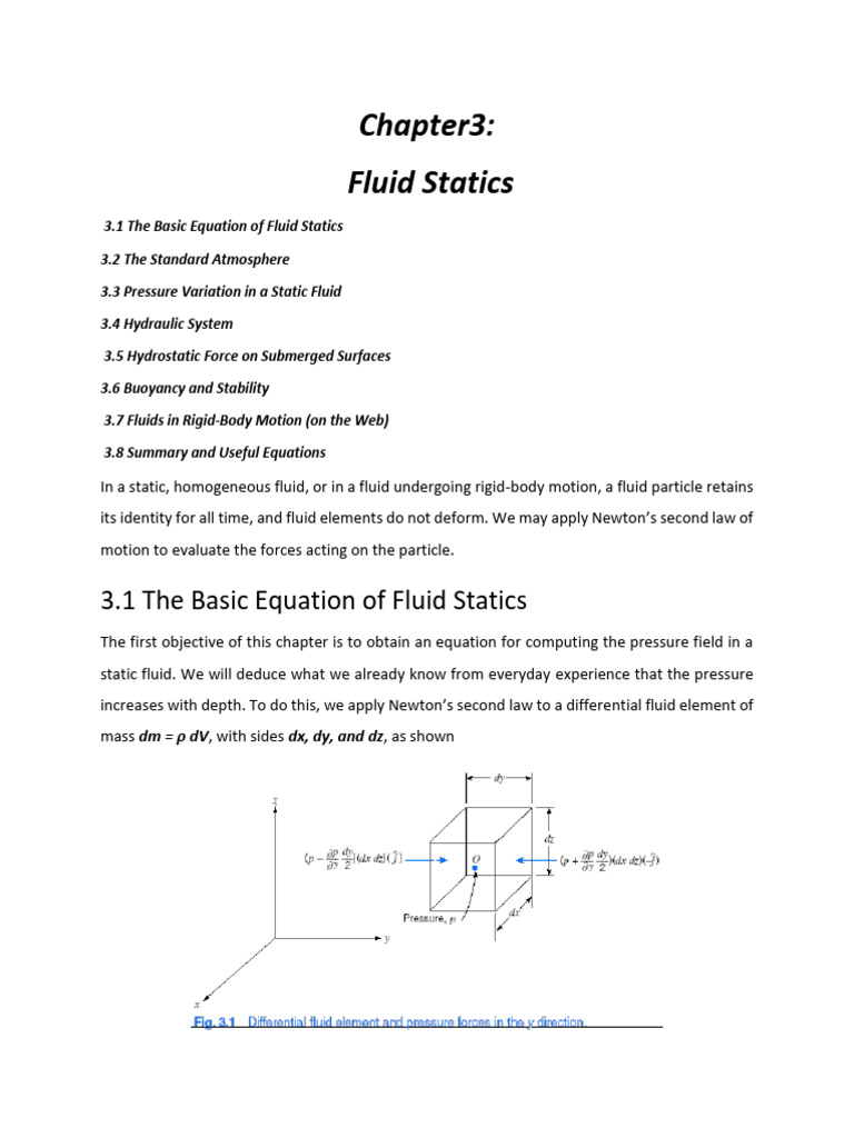 Fluid Mechanics Lectures Chapter 3 | PDF